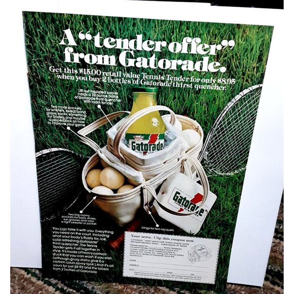 Wall Decor | 1974 Gatorade Glass Bottle Tennis Theme Print Ad Vintage ...